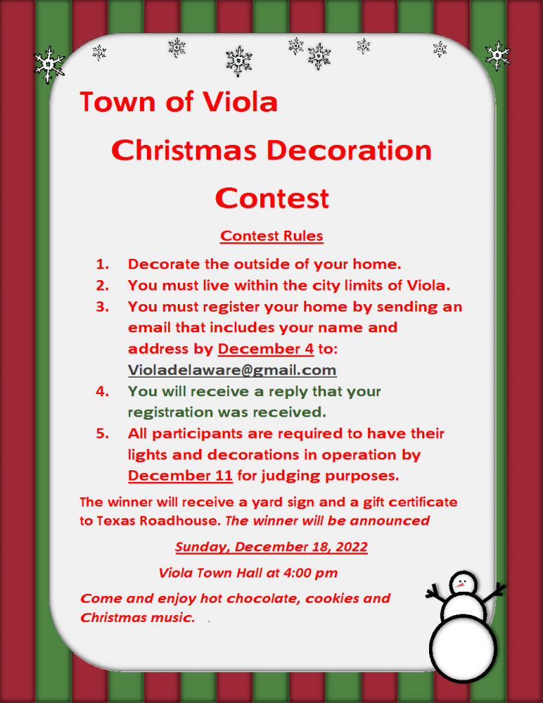 Town of Viola Christmas Decorations Contest - Town of Viola Delaware